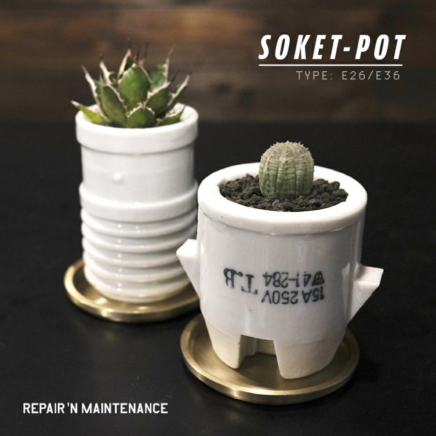 SOCKET POT ミニ 植木鉢 真鍮 受皿付 2号 2.5号 陶磁器 シンプル おしゃれ ブラス 個性的 塊根 アガベ 小さい レトロ ...