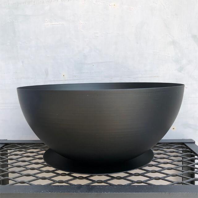 BLACK IRON POT【size:L】ブラックアイアンポット 25cm×12.5cm 8号 受け皿付き 鉄製 浅鉢 お椀型 シンプル ...