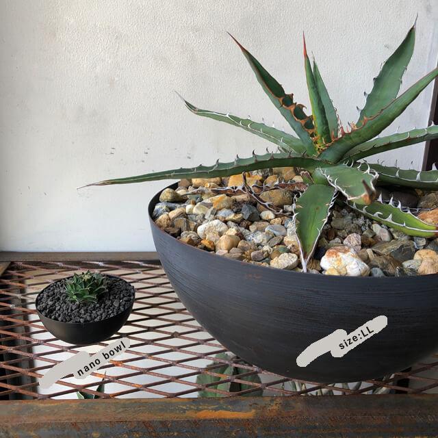 BLACK IRON POT【size:M】ブラックアイアンポット 20cm×10cm 7号 受け皿付き 鉄製 浅鉢 お椀型 シンプル ...