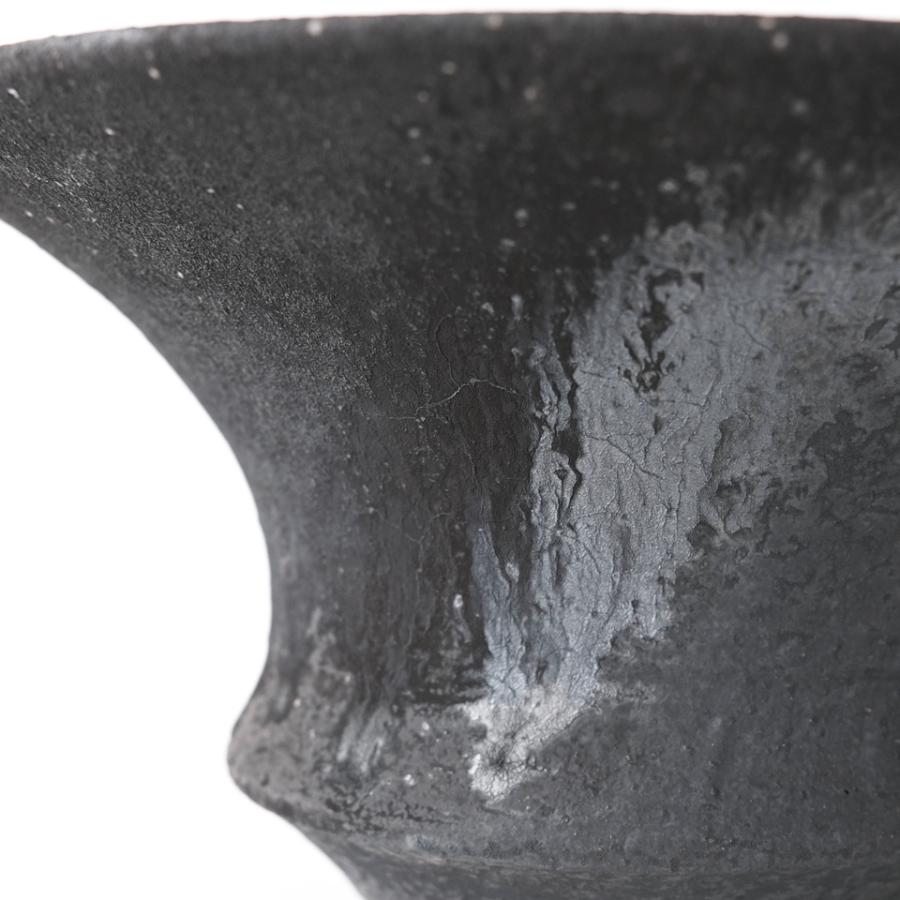 KAMIYAMA 黒鉄釉【中深ソリ -L-】φ23cm×H11cm 植木鉢 8号 陶器 浅鉢 平鉢 ソリ 縁 底穴大きい マット 黒 かっこいい 釉薬 垂れ おしゃれ 塊根 多肉 ...