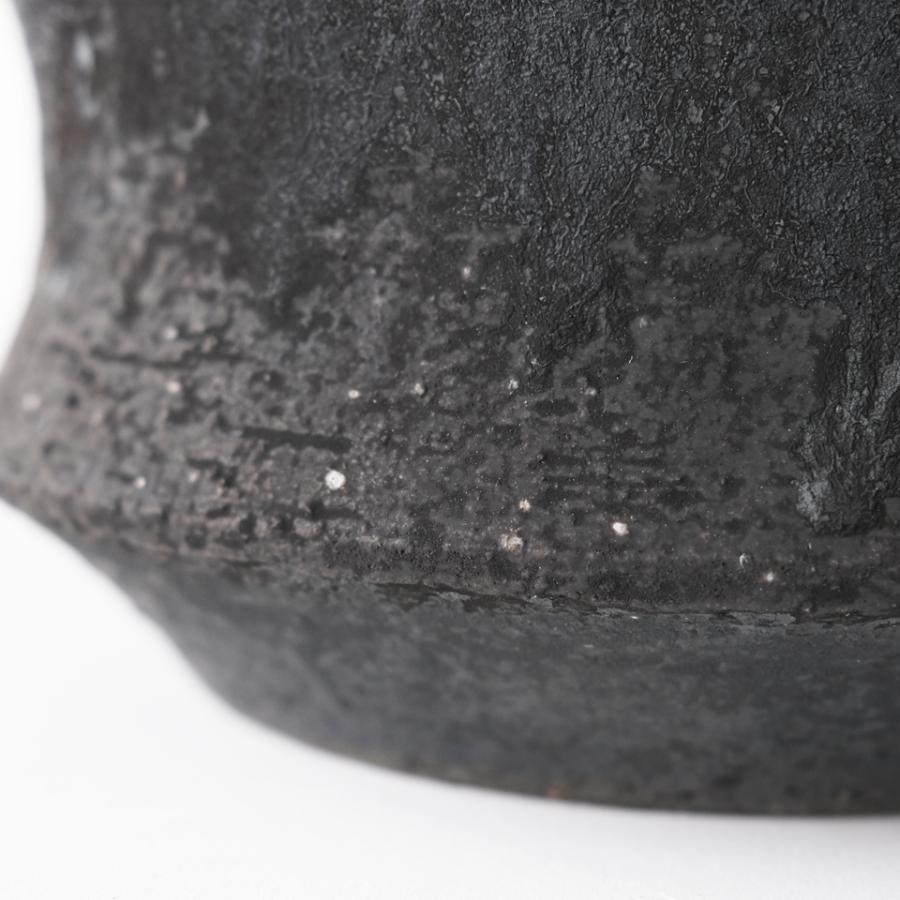 KAMIYAMA 黒鉄釉【中深ソリ -L-】φ23cm×H11cm 植木鉢 8号 陶器 浅鉢 平鉢 ソリ 縁 底穴大きい マット 黒 かっこいい 釉薬 垂れ おしゃれ 塊根 多肉 ...