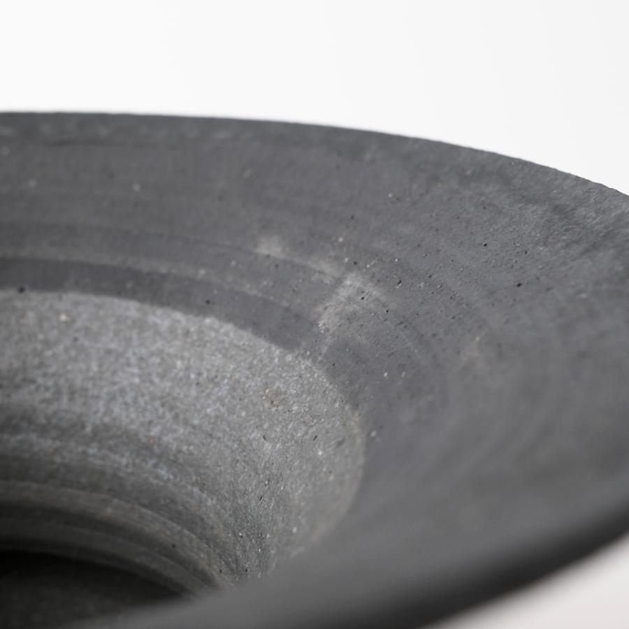 KAMIYAMA 黒鉄釉【中深ソリ -L-】φ23cm×H11cm 植木鉢 8号 陶器 浅鉢 平鉢 ソリ 縁 底穴大きい マット 黒 かっこいい 釉薬 垂れ おしゃれ 塊根 多肉 ...