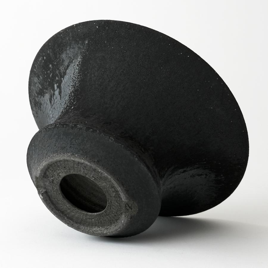 KAMIYAMA 黒鉄釉【中深ソリ -L-】φ23cm×H11cm 植木鉢 8号 陶器 浅鉢 平鉢 ソリ 縁 底穴大きい マット 黒 かっこいい 釉薬 垂れ おしゃれ 塊根 多肉 ...
