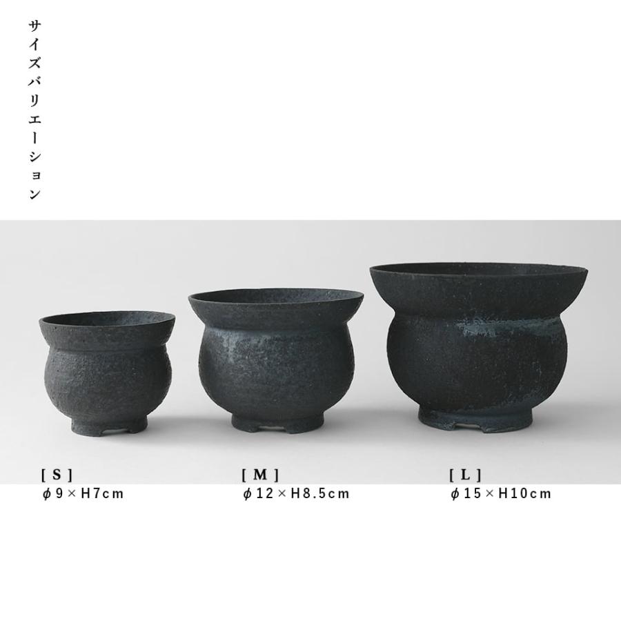 KAMIYAMA 黒鉄釉【丸段型 -L-】φ15cm×H10cm 植木鉢 丸型 陶器 ソリ 縁 底穴大きい マット 黒 かっこいい 釉薬 垂れ おしゃれ 塊根 多肉 ...