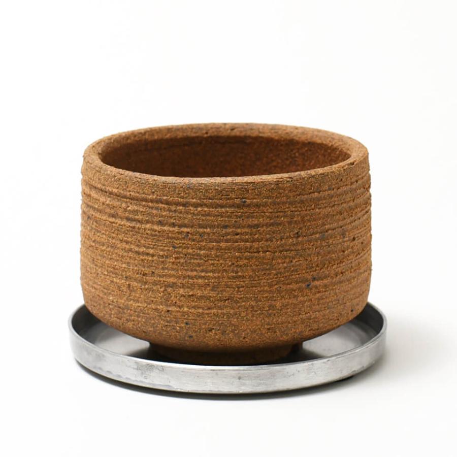 美濃焼 MATCHA-POT【 Brown 】ブラウン φ12×H8cm 植木鉢 受皿付 4号 シンプル 陶器 おしゃれ アガベ 素焼き ...