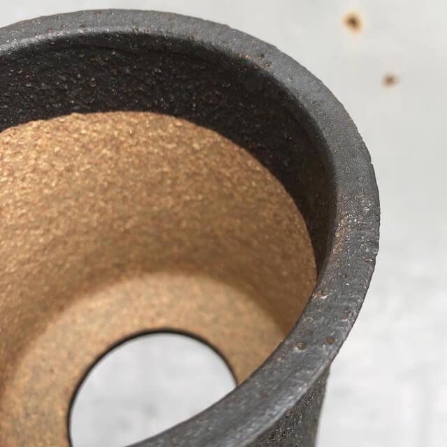 KAMIYAMA ZUNDO POT【ブラック 3号】9cm×9.5cm かみ山陶器 植木鉢 寸胴 信楽焼 シリンダー 底穴大きい おしゃれ ...