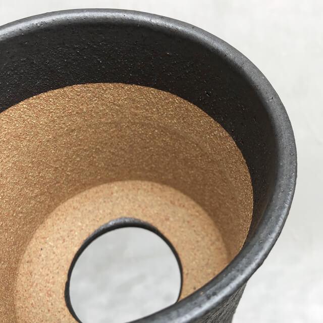 KAMIYAMA ZUNDO POT【ブラック 4号】12cm×12cm かみ山陶器 植木鉢 寸胴 信楽焼 シリンダー 底穴大きい おしゃれ ...
