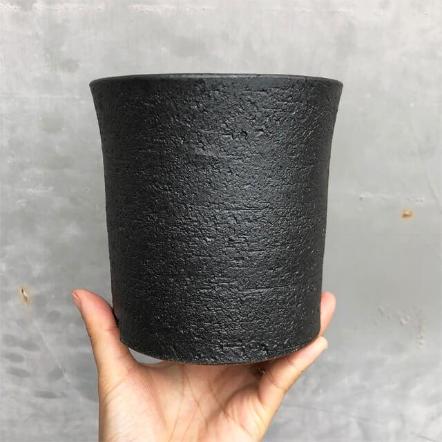 KAMIYAMA ZUNDO POT【ブラック 4号】12cm×12cm かみ山陶器 植木鉢 寸胴 信楽焼 シリンダー 底穴大きい おしゃれ ...