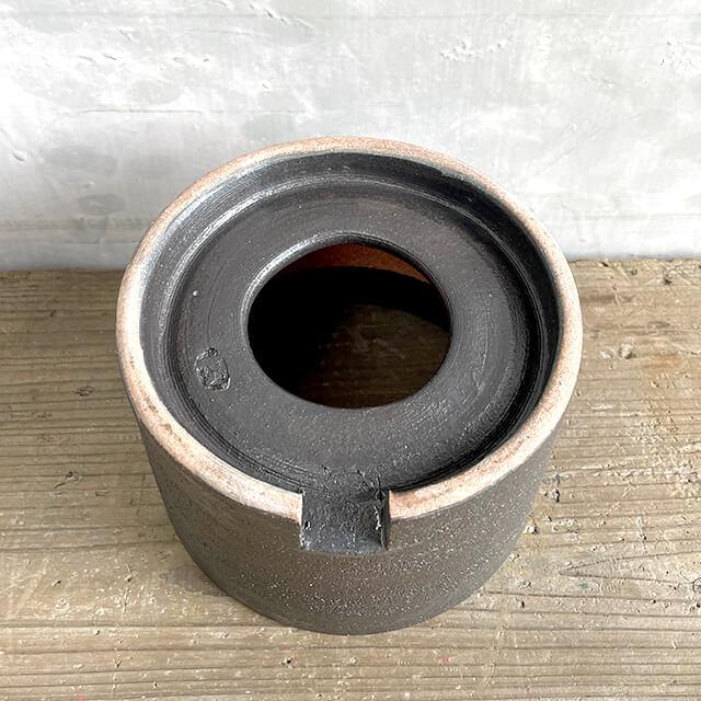 KAMIYAMA ZUNDO LOW POT【ブラック 5号】15cm×10cm かみ山陶器 植木鉢 寸胴 ロー 信楽焼 浅鉢 底穴大きい ...