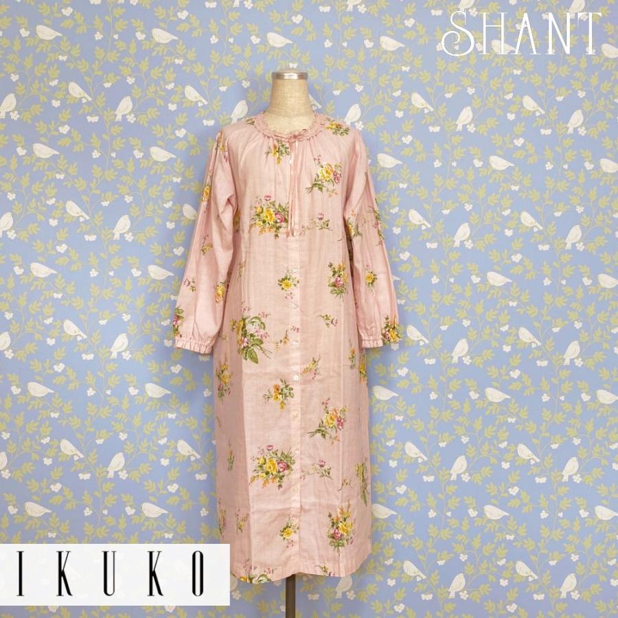 IKUKOイクコ ダブルガーゼ バラブーケ花柄 長袖・全開ネグリジェ・ピンク IKUKO-MN210GK2-02 : SHANTI - 通販 ...