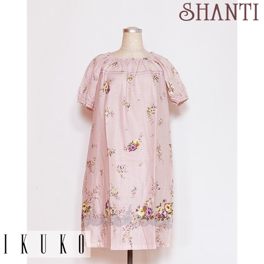 IKUKOイクコ ダブルガーゼ 花柄ボーダー パフスリーブネグリジェ ピンク IKUKO-NN180FK2-02 : SHANTI - 通販 - Yahoo!ショッピング