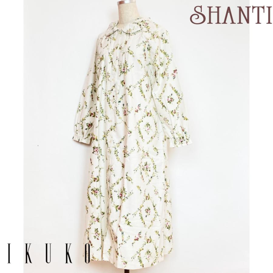 ★SALE 10%OFF★ ￥24,200-->￥21,780 IKUKOイクコ コットン綾ネル 花柄プリント 襟付き全開長袖ネグリジェ アイボリー IKUKO-RN220FL2-01 ...