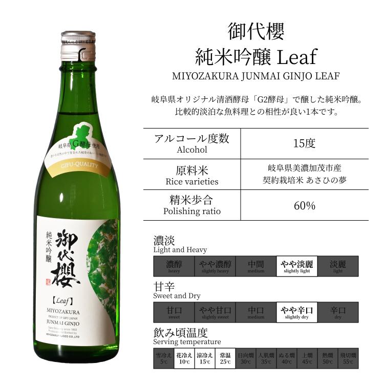 御代櫻 純米吟醸 Leaf 720ml 岐阜県 美濃加茂市産契約栽培米使用 岐阜G2酵母使用 地酒 芳醇 : シェアみのかもオンラインストア - 通販 - Yahoo!ショッピング