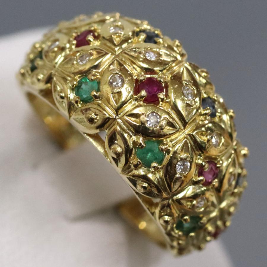 K18マルチストーンリング R0.23 S0.17 E0.13 D0.08 6.5g #13 : 鴫原質店 - 通販 - Yahoo!ショッピング