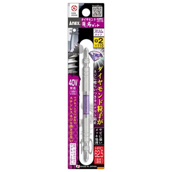 兼古製作所 ANEX ADRS-2110 ダイヤモンド粒子付 龍靭ビット スリム +2x110 1本 マグネットなし トーション 40V対応 : SHIMA NET TOOL - 通販 ...