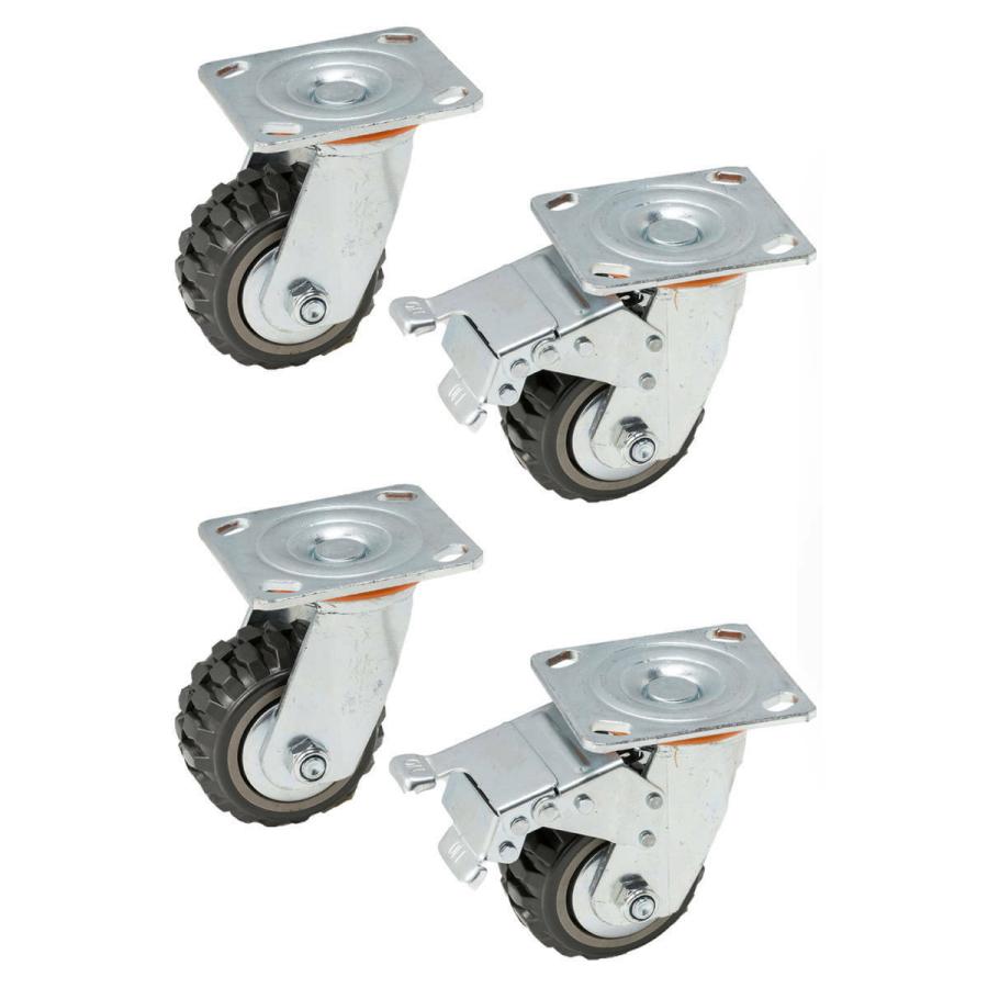 産業用キャスター 4インチ 直径Φ100mm 4個セット(ブレーキ有り×2個,ブレーキ無し×2個) 車輪 ホイール 耐荷重800kg 静音 台車用 #1783 : 1783 : 島袋商店 ...
