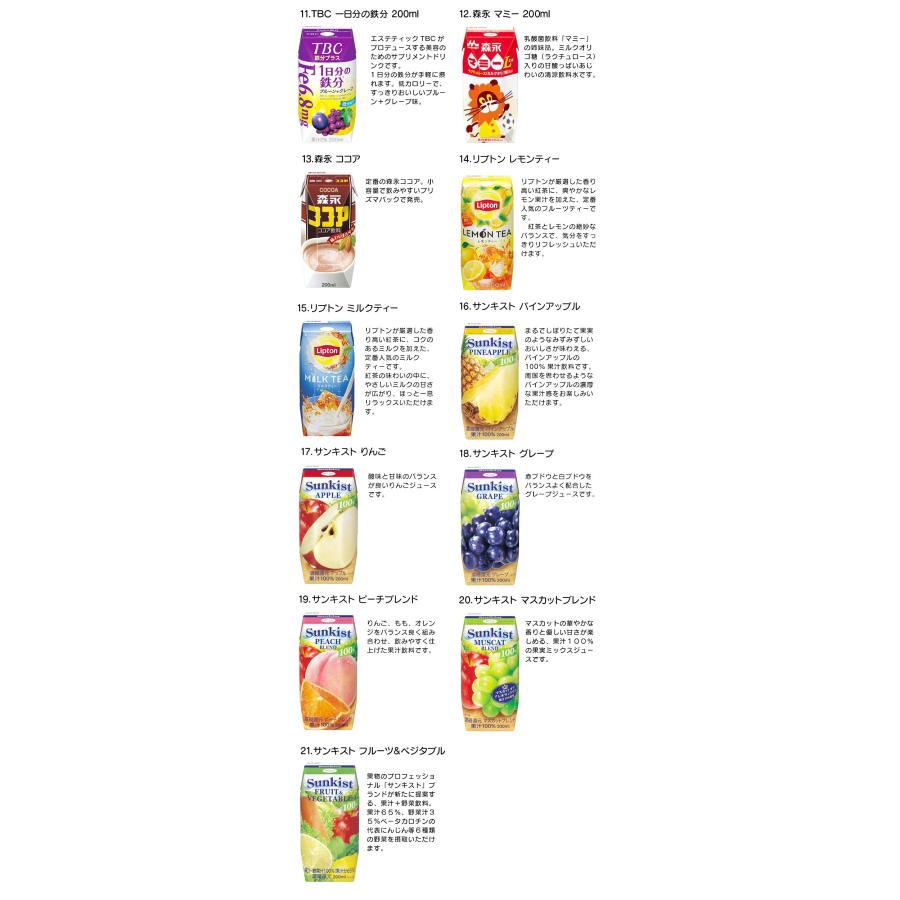 送料無料 森永乳業 ブリック200ml各種 ピクニック サンキスト Piknik 果汁100%ジュース リプトン TBC ココア 選べる1ケース(24本) 紙パック ジュース 森永 ...