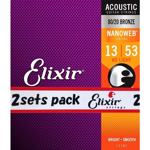 Elixir エリクサー NANOWEB 80/20ブロンズ 13-53 HDライト 2セット #11182 アコースティックギター弦 お ...