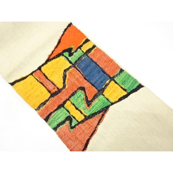 ys7267413; 手織り真綿紬 抽象模様織り出し名古屋帯【アンティーク】【着】 : ys7267413 : kimono-Shinei ...