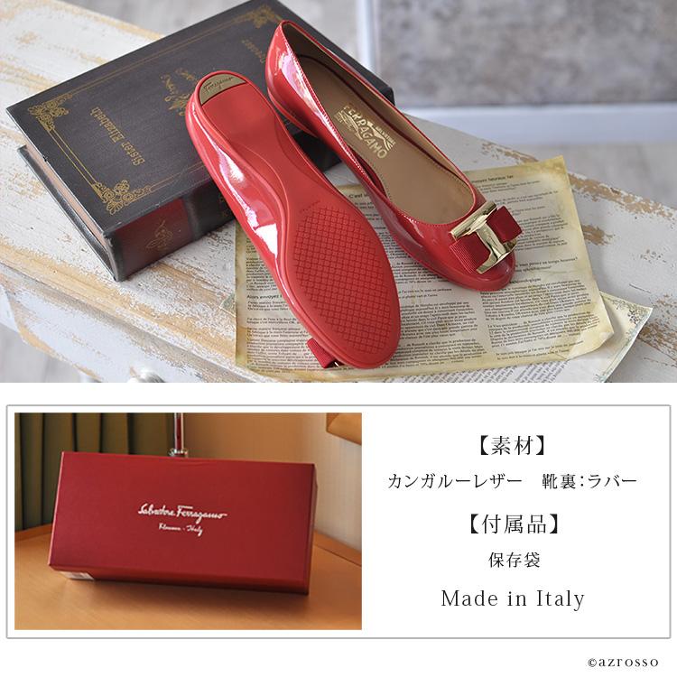 FERRAGAMO エナメル レッド パンプス フェラガモ リボン 25.5cm FERRAGAMO エナメル レッド パンプス フェラガモ リボン 25.5cm