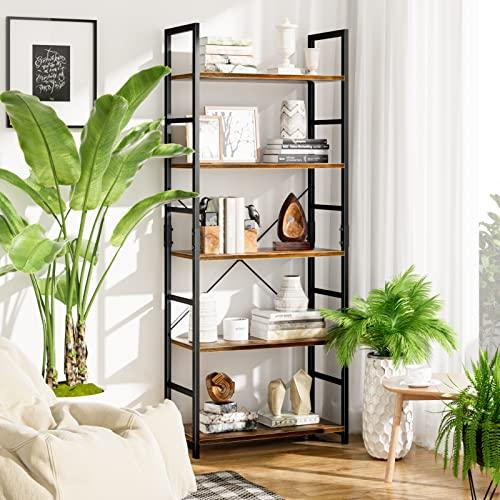 APPOLYN オープンシェルフラック、5段本棚フリーラック棚、多機能収納ラック、幅60×深さ30×高158cm、木製ラック、寢室、リビン ...