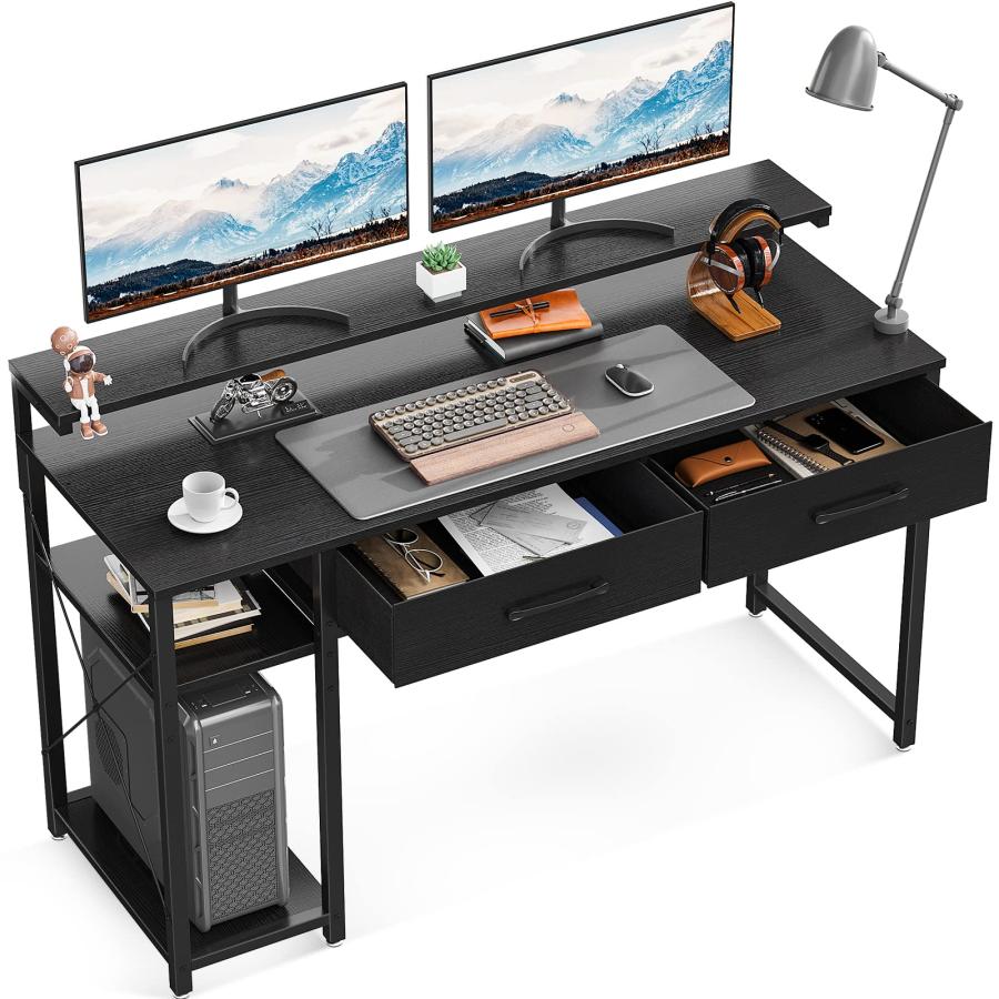 ODK ゲーミングデスク ラック付きデスク 引き出し2杯付き 幅120cm パソコンデスク 机 pcデスク 3段階モニター台付き ワークデスク : 76b309932f5 : シャイニング ...