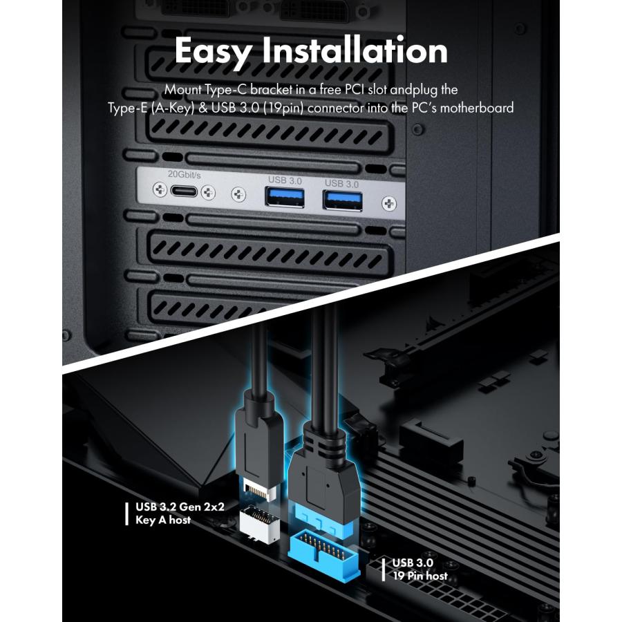 GRAUGEAR 20Gbps USB 3.2 Gen 2x2 USB-Cフロントパネルアダプター、マザーボードヘッダー延長ケーブル、USB-C : シャイニングONE - 通販 ...