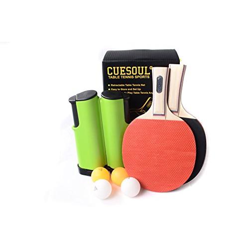 CUESOUL Retractable Anywhere Table Tennis Set with 2 Bats and 4 Balls ...