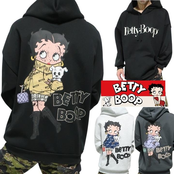 BETTY BOOP（ベティ ブープ） ベティーブープ パーカー お出かけ/ベティちゃん プルオーバー 裏起毛 厚手 オーバーサイズ メンズ ...
