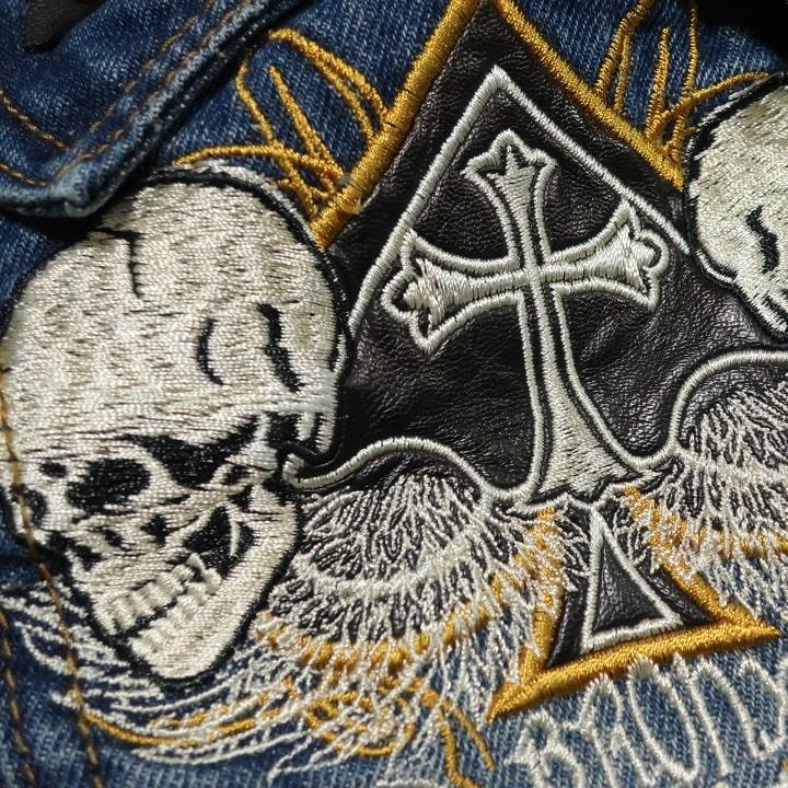 SKULL ジーンズ メンズ 刺繍 スカル/ドクロ 十字架/クロス SKULL ジーンズ メンズ 刺繍 スカル/ドクロ 十字架/クロス