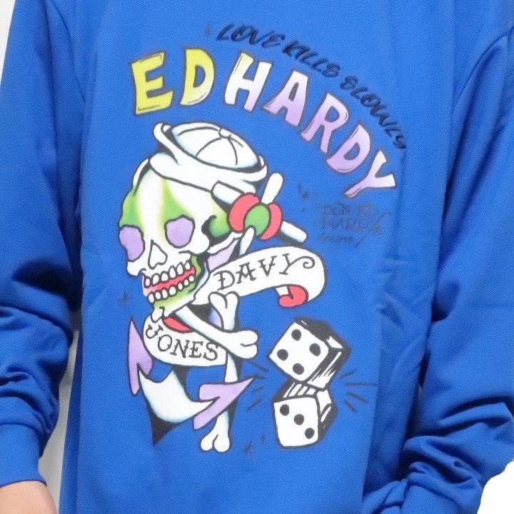 Ed Hardy エドハーディー ed hardy トレーナー メンズ スカル/ドクロ/ボーン/骨/サイコロ 長袖 エド・ハーディー オーバー ...