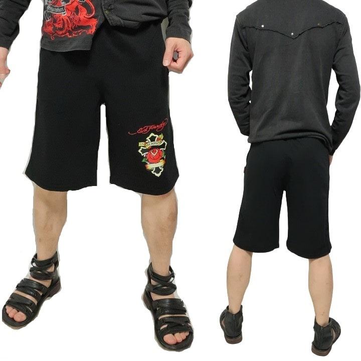Ed Hardy エドハーディー ed hardy ハーフパンツ 薔薇/ローズ/十字架 メンズ 薄手 大きいサイズ ボトム サイズM-L-XL ...