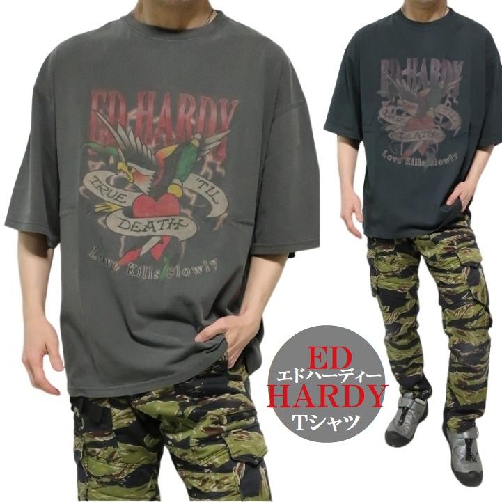 Ed Hardy（エド・ハーディー） ed hardy Tシャツ 半袖 イーグル/ハートナイフ メンズ オーバーサイズ ブラック/チャコール ...