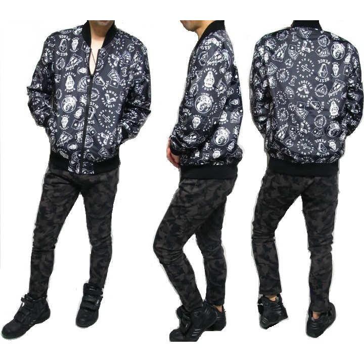 スカル ドクロ MA-1 ジャケット 薄手 メンズ リバーシブル プリント ブラック無地 M-XL : rot19-0 : シンキロウ ...