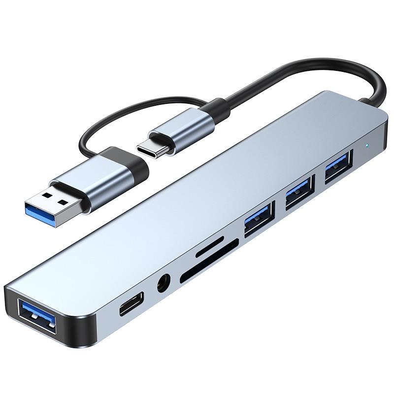 8in1 ハブ ドッキングステーション USB 3.0 Type-C SD Micro TF Cカードリーダー ジャックポート Windows Macbook iPhone スマホ、パソコン ...