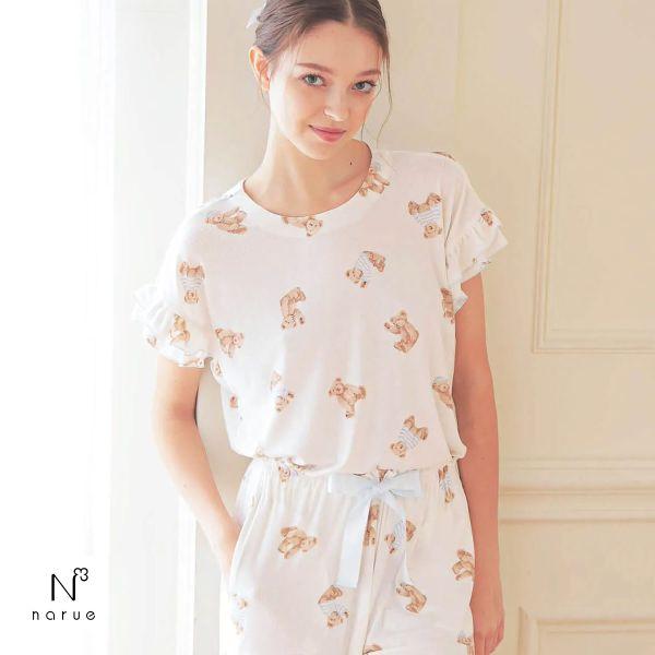 Narue ナルエー パジャマ 接触冷感リブニットテディベアフリルパジャマ セットアップ ルームウェア 半袖 8分丈 綿100％ NARUE : SHIROHATO(白鳩) - 通販 ...