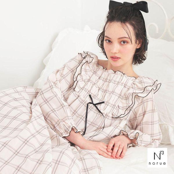 Narue ナルエー NARUE パジャマ 50/ダブルガーゼガーリーチェックワンピース ルームウェア ワンピース ドレス 綿100％ ロング ネグリジェ moontan ...
