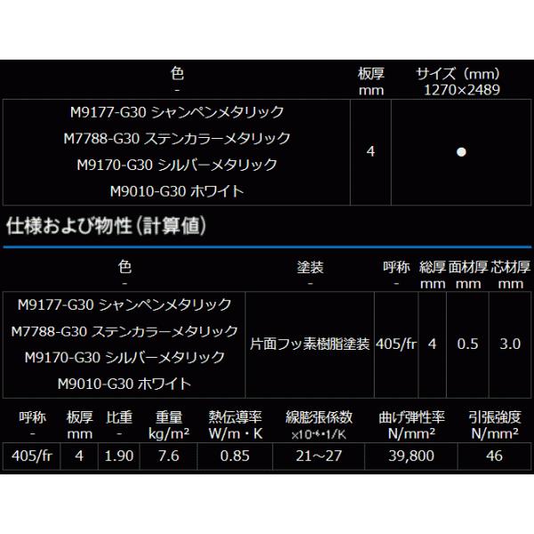 アルポリック/fr 建築用外装パネル(405/fr) M9010-G30 ホワイト(J373) 厚み4mm 1270×2489mm (4X8 ...