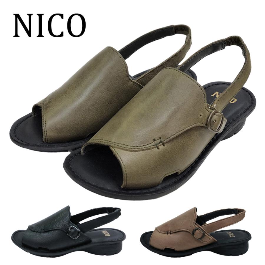nico ニコ サンダル 本革 牛革 幅広 旅行 靴 レディース 2215 3E : OnStep - 通販 - Yahoo!ショッピング