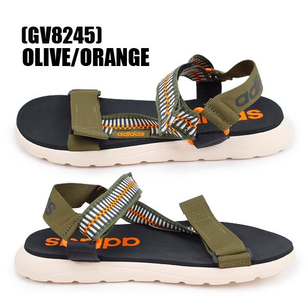 adidas アディダス サンダル ベルクロ シャワー スポーツ ジム プール ビーチ オリーブ/オレンジ ブラック/グレー 靴 メンズ ...