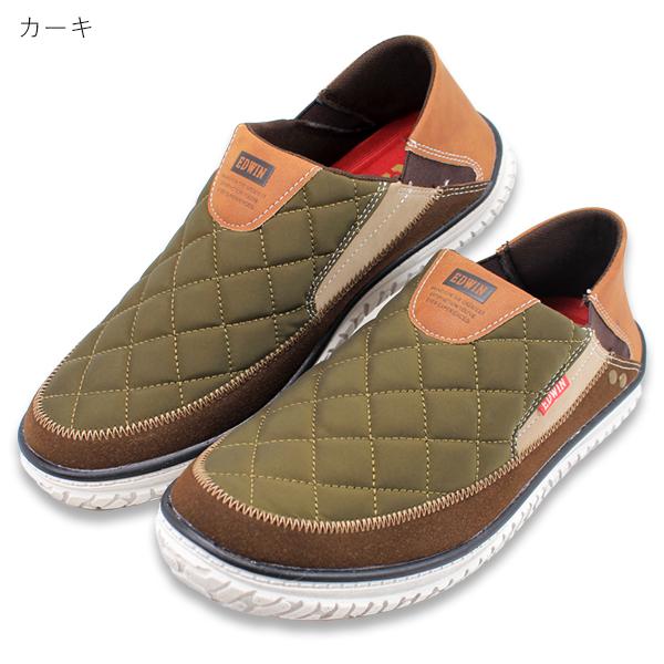 EDWIN（エドウィン） スニーカー スリッポン メンズ かかとが踏める キルティング ブラック カーキ 軽量 軽い 幅広 靴 EDW-7768 2WAY : OnStep - 通販 ...