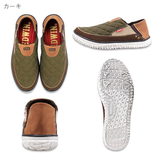 EDWIN（エドウィン） スニーカー スリッポン メンズ かかとが踏める キルティング ブラック カーキ 軽量 軽い 幅広 靴 EDW-7768 2WAY : OnStep - 通販 ...