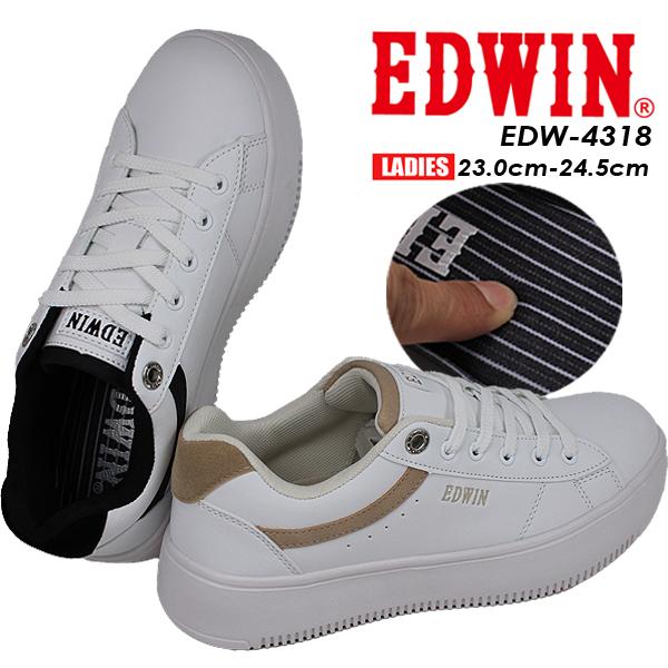 スニーカー 厚底 レディース エドウィン 軽量 ホワイト ブラック ベージュ 美脚 おしゃれ カジュアル シューズ 靴 4318 ...