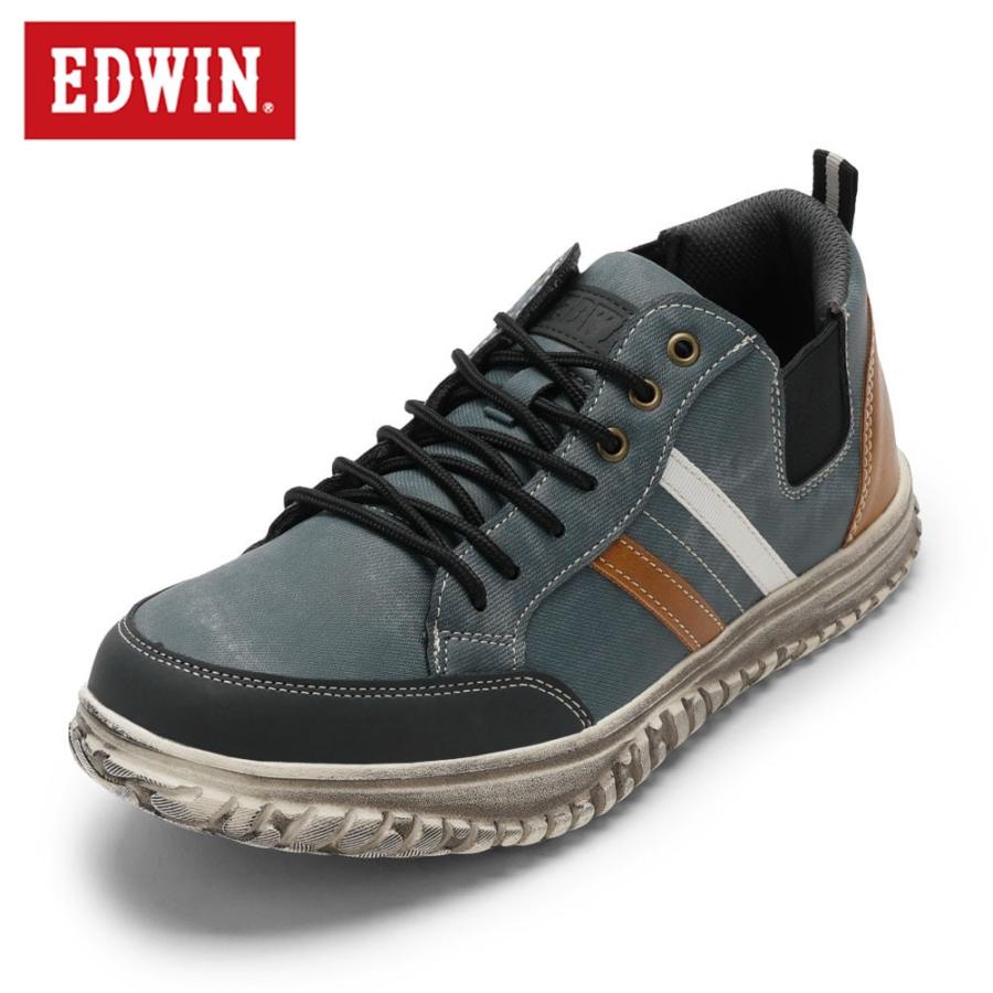 エドウィン EDWIN EDM-635 メンズ ローカットスニーカー カジュアルシューズ 晴雨兼用 サイドゴム 履きやすい ヴィンテージ加工 ...