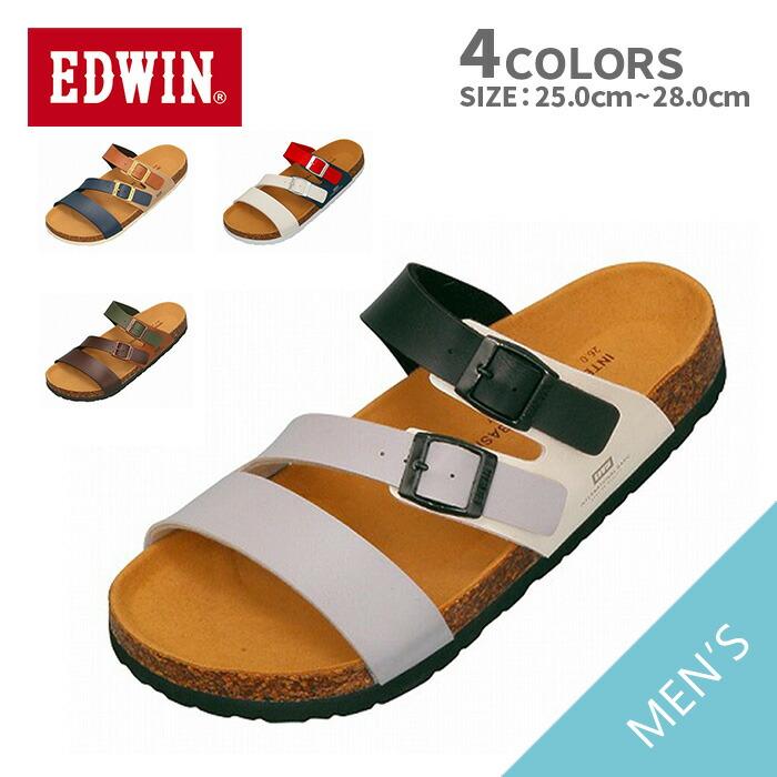 EDWIN エドウィン EB1005 メンズサンダル スライドサンダルメンズ メンズコルクサンダル コンフォートサンダル ブラック ダークブラウン ネイビー トリコロール : SHOE ...