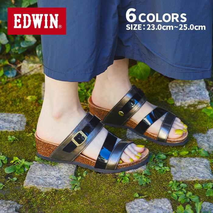 EDWIN エドウィン サンダル レディース EW6012 幅広ストラップ スライドサンダル 新色シルバー ピンク ブラック ベージュ ブラウン ウェッジソール : SHOE LIFE ...