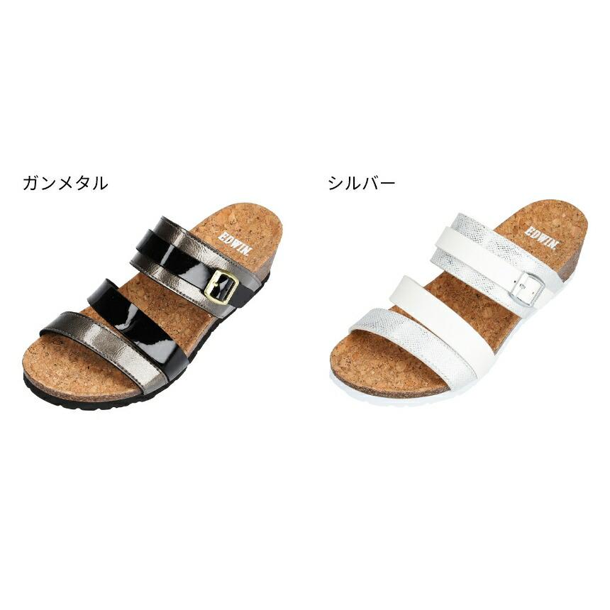 EDWIN エドウィン サンダル レディース EW6012 幅広ストラップ スライドサンダル 新色シルバー ピンク ブラック ベージュ ブラウン ウェッジソール : SHOE LIFE ...