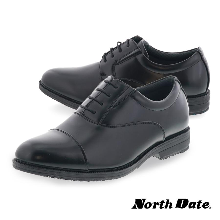 NORTH DATE（ノースデイト） メンズ ビジネスシューズ 滑りにくい 冬用 防水シューズ ゆったり 幅広 4E ストレートチップ/プレーントゥ ブラック 黒 : 靴のシューマート ...