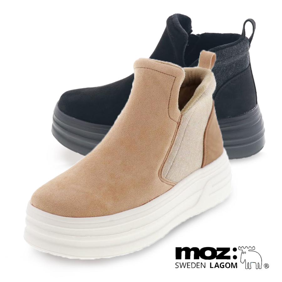 moz モズ 靴 レディースブーツ 厚底シューズ ハイカット ジップ付き 軽くて歩きやすい 美脚 コンビカラー MOZ 19210 ベージュ/ブラック S M L LL : 靴のシューマート ...