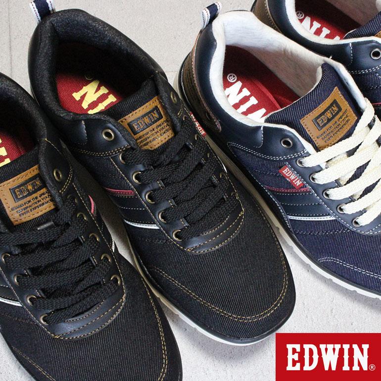 EDWIN エドウィン スニーカー メンズ EDW-7643 ブラック ネイビー 黒 紺 軽量 幅広 4E ワイド ストレッチ 滑りにくいソール : シューズパーク ビースタイル - 通販 ...